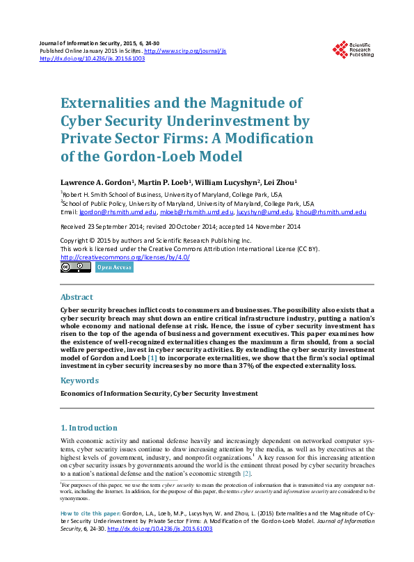 (PDF) Externalities and the Magnitude of Cyber Security Underinvestment ...
