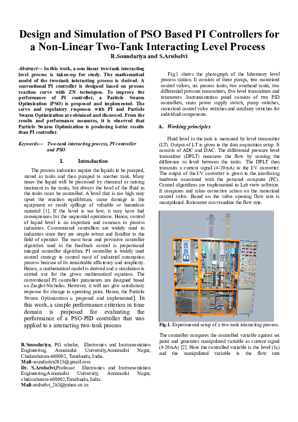 Doc Design And Simulation Of Pso Based Pi Controllers For A Non Linear Two Tank Interacting