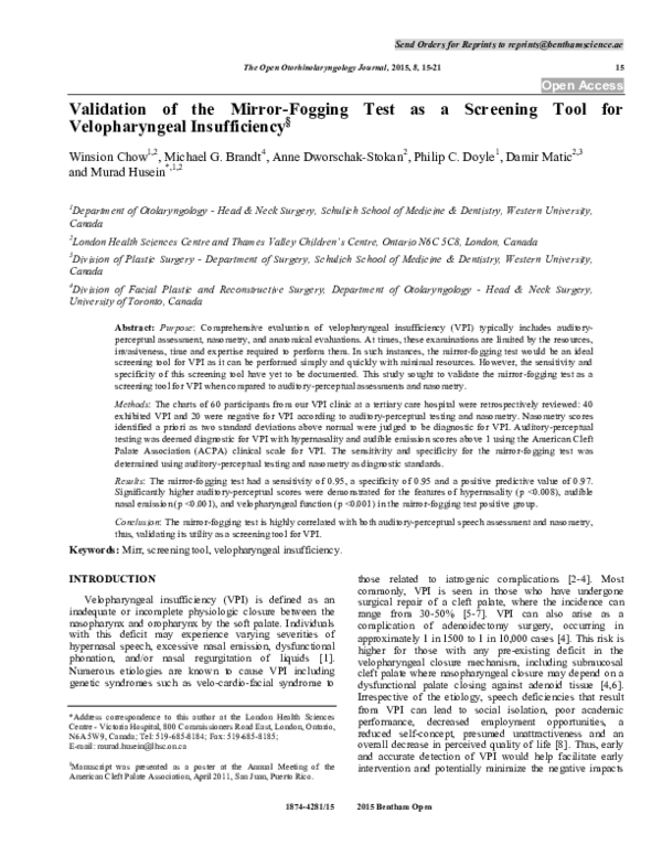 (PDF) Validation of the Mirror-Fogging Test as a Screening Tool for ...