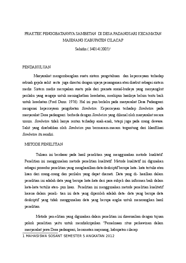(DOC) PRAKTEK PENGOBATANNYA SAMBETAN DI DESA PADANGSARI KECAMATAN ...