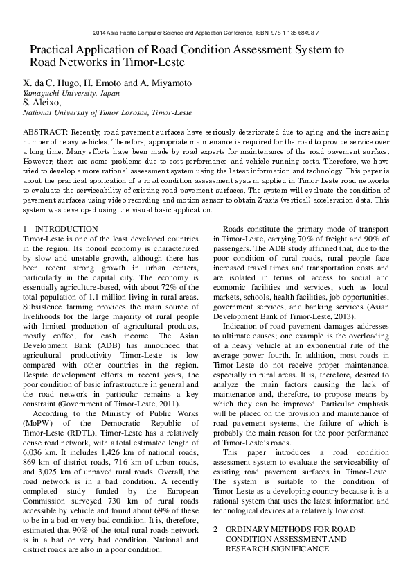 (PDF) Practical Application of Road Condition Assessment System to Road ...