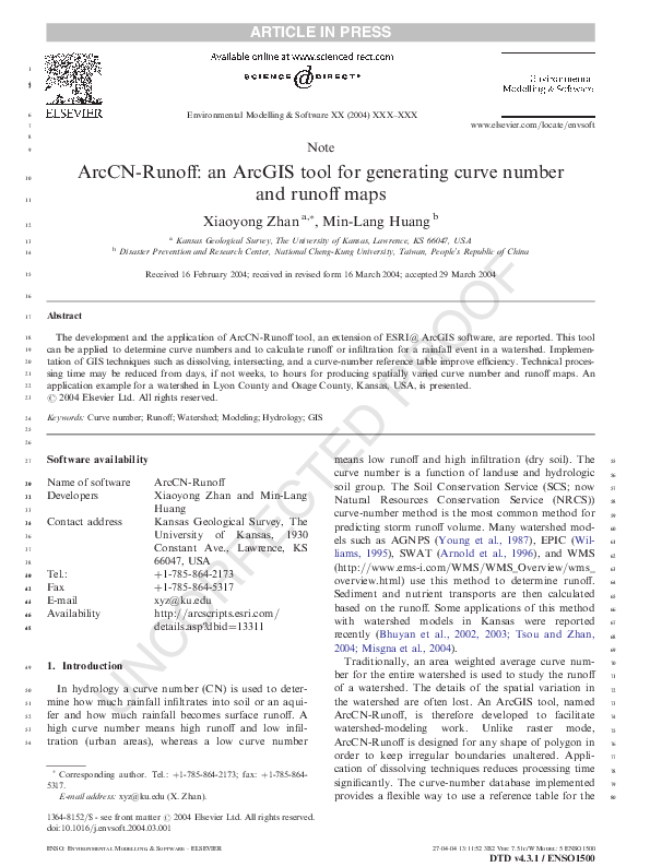 Pdf Arccn Runoff An Arcgis Tool For Generating Curve Number 11 And Runoff Maps