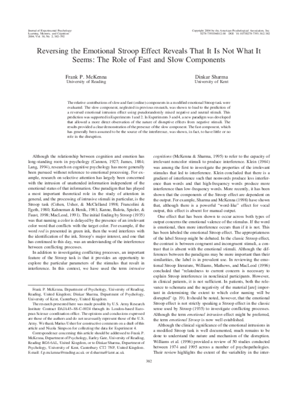 (PDF) Reversing the Emotional Stroop Effect Reveals That It Is Not What It Seems: The Role of ...