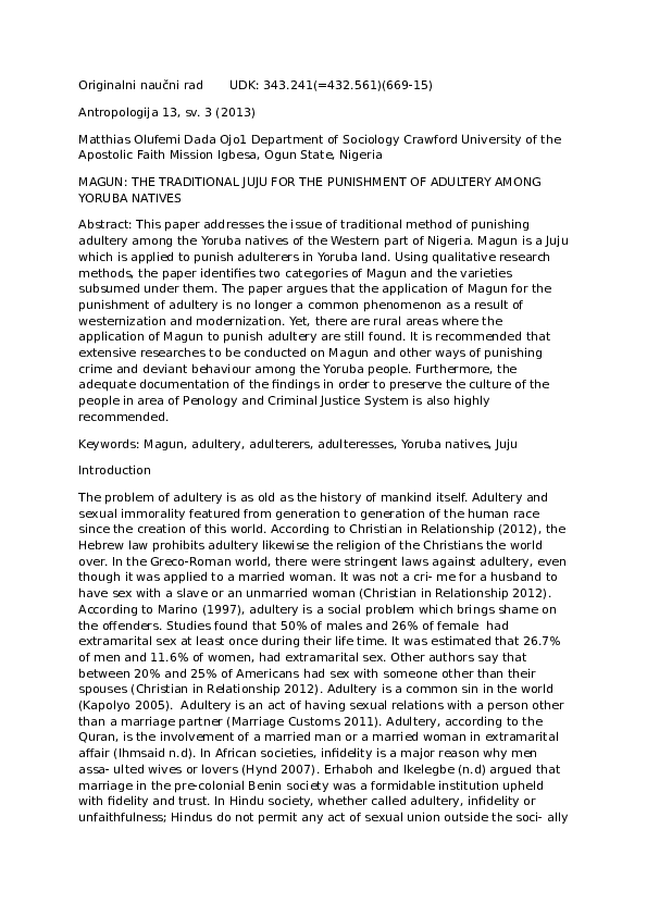 (DOC) MAGUN: THE TRADITIONAL JUJU FOR THE PUNISHMENT OF ADULTERY AMONG ...