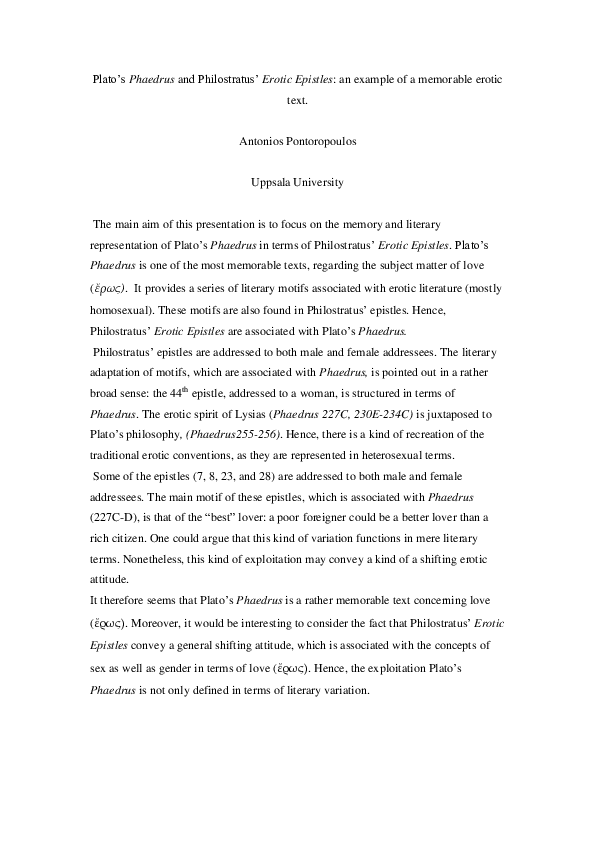 (PDF) Plato’s Phaedrus and Philostratus’ Erotic Epistles: an example of a memorable erotic text.