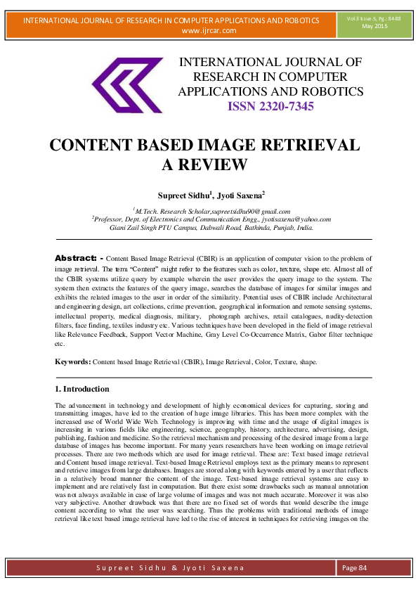 CONTENT BASED IMAGE RETRIEVAL : A REVIEW