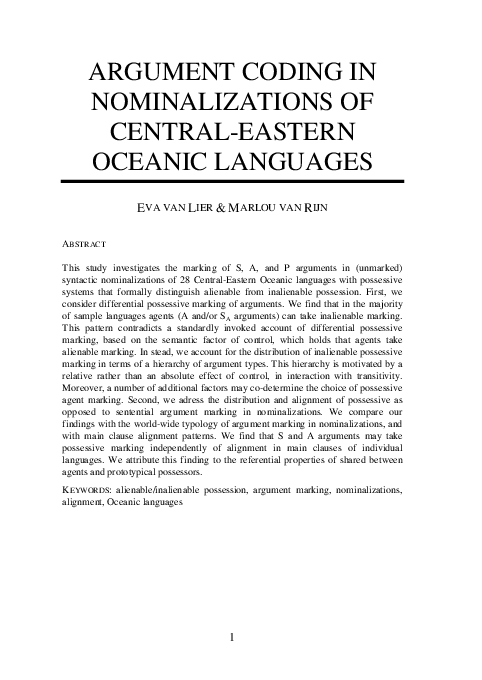 Argument coding in nominalizations of Central-Eastern Oceanic languages ...