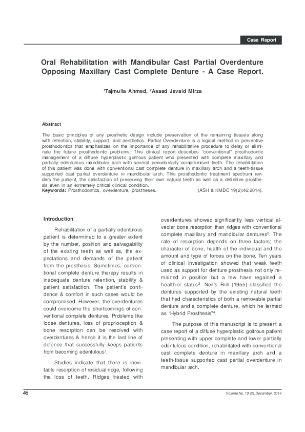(PDF) Oral Rehabilitation with Mandibular Cast Partial Overdenture ...