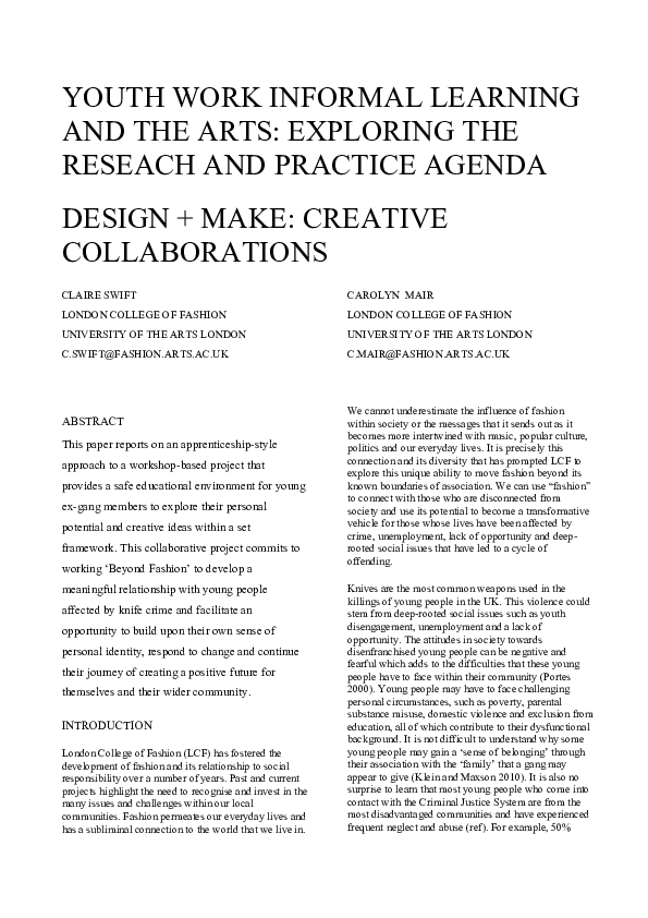 (PDF) YOUTH WORK INFORMAL LEARNING AND THE ARTS: EXPLORING THE RESEACH ...