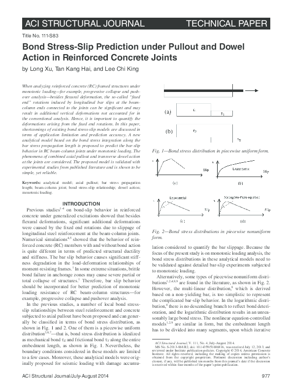 (PDF) Bond Stress-Slip Prediction under Pullout and Dowel Action in ...