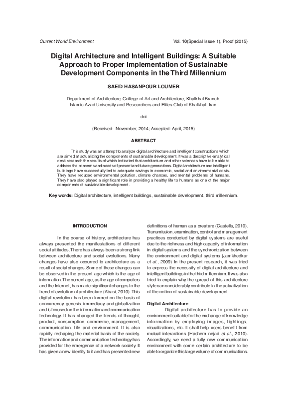 (PDF) Digital Architecture and Intelligent Buildings: A Suitable ...