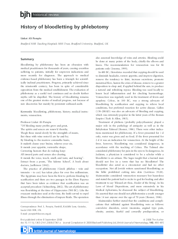 (PDF) History of bloodletting by phlebotomy