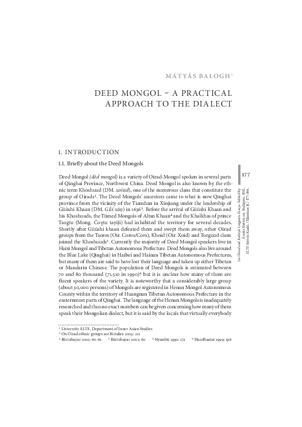 (PDF) Deed Mongol a Practical Approach to the Dialect