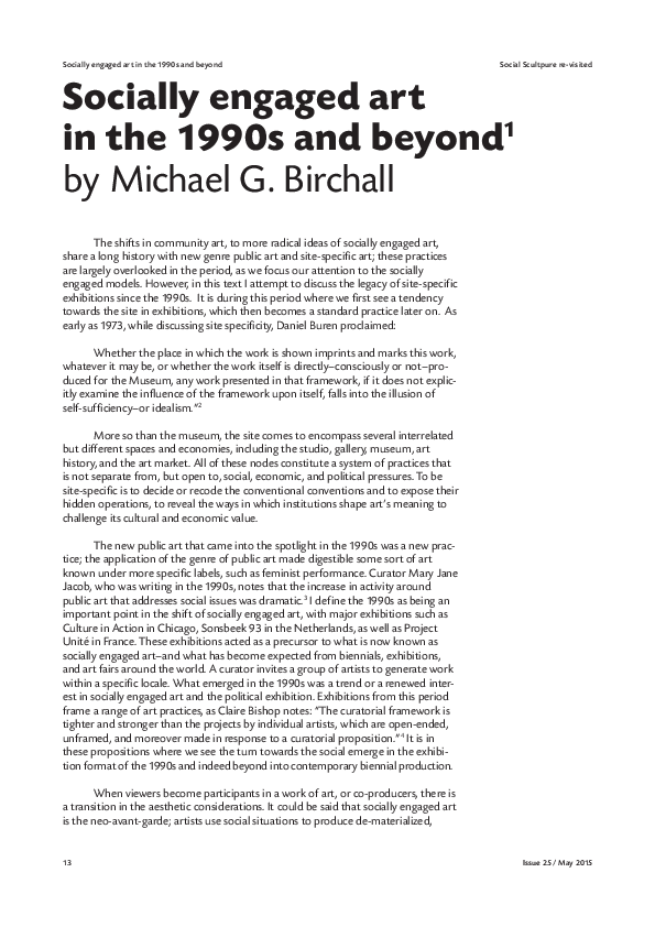 (PDF) Socially engaged art in the 1990s and beyond