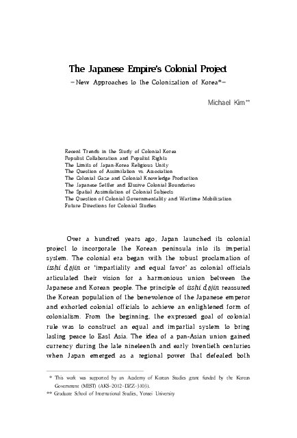 (PDF) •"The Japanese Empire’s Colonial Project-New Approaches to the ...