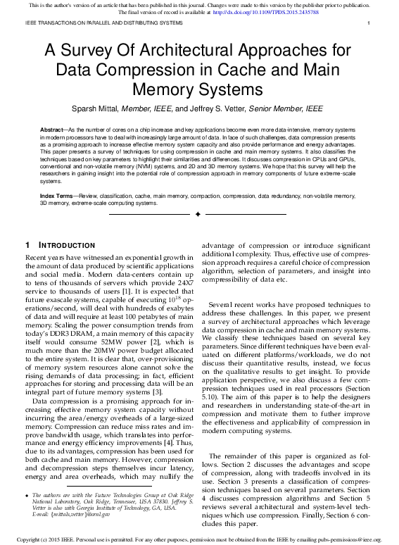(PDF) A Survey Of Architectural Approaches for Data Compression in ...