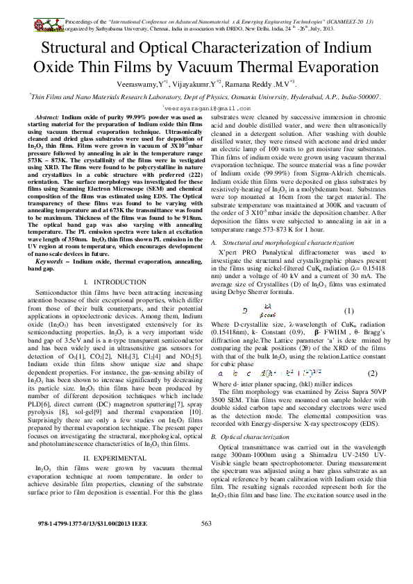 (PDF) Structural and Optical Characterization of Indium Oxide Thin Films by Vacuum Thermal ...
