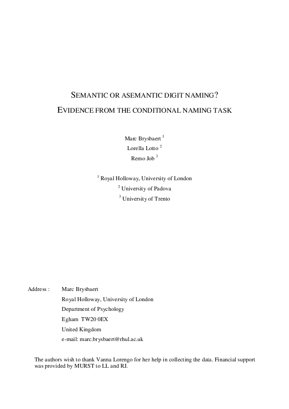 (PDF) SEMANTIC OR ASEMANTIC DIGIT NAMING? EVIDENCE FROM THE CONDITIONAL ...