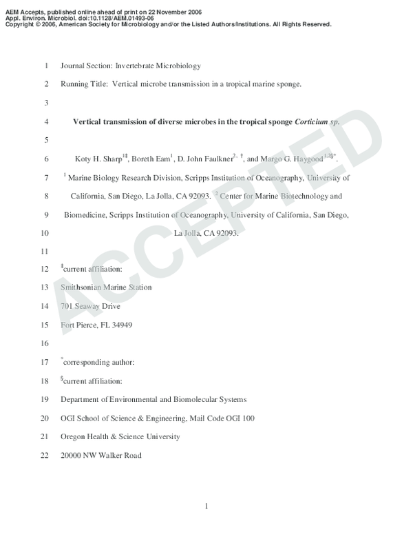 (PDF) Running Title: Vertical microbe transmission in a tropical marine ...