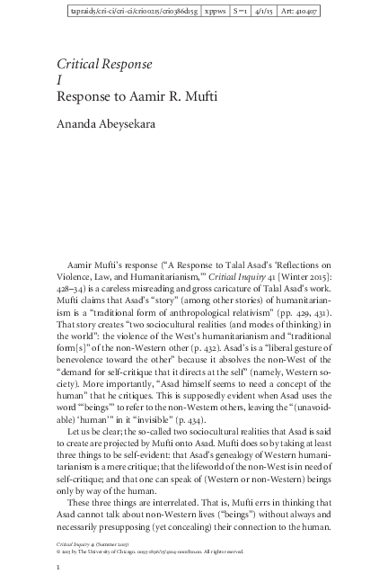 (PDF) A Reply to Aamir R. Mufti: His comments on Talal Asad's Essay ...