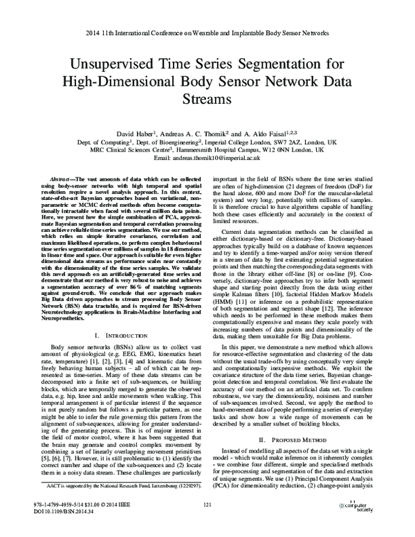 Unsupervised Time Series Segmentation For High Dimensional Body Sensor Network Data Streams