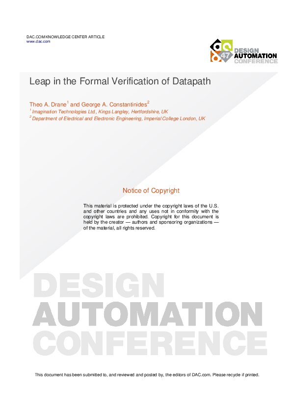 (PDF) Leap in the Formal Verification of Datapath