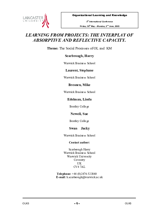 (PDF) LEARNING FROM PROJECTS: THE INTERPLAY OF ABSORPTIVE AND ...