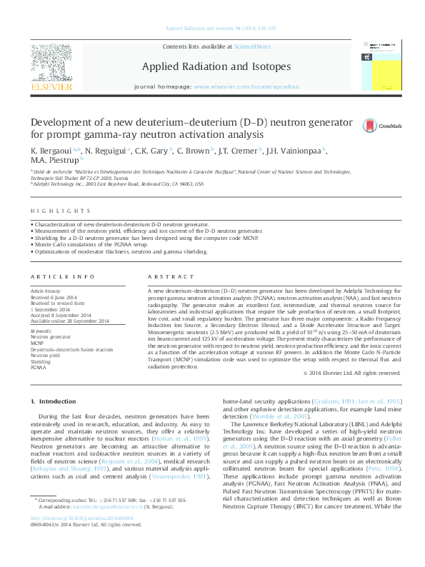 (PDF) Development of a new deuterium–deuterium (D–D) neutron generator ...