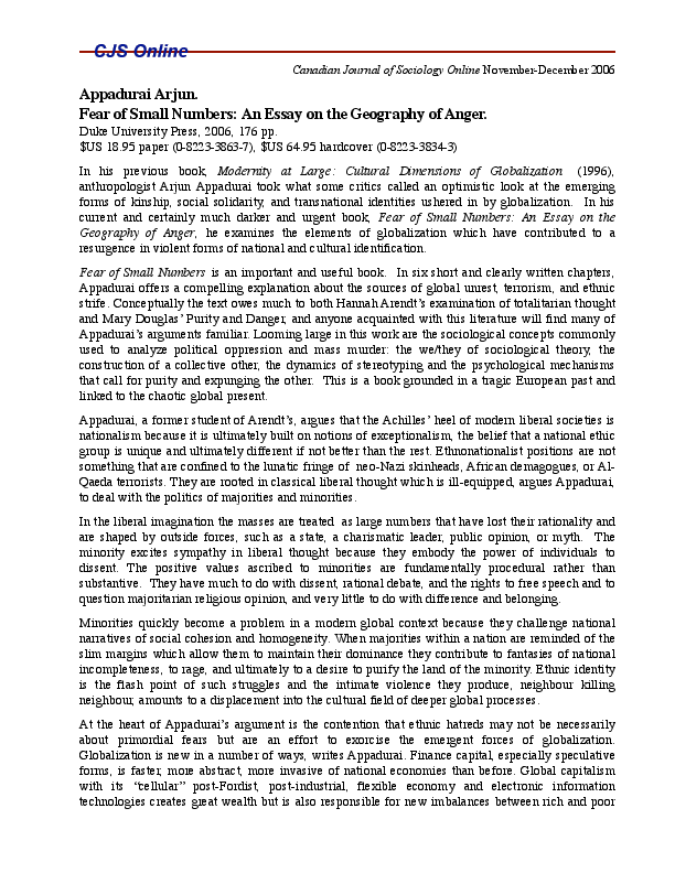 (PDF) Review of Arjun Appadurai, Fear of Small Numbers: an essay on the ...
