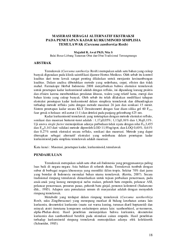 (PDF) MASERASI SEBAGAI ALTERNATIF EKSTRAKSI PADA PENETAPAN KADAR ...