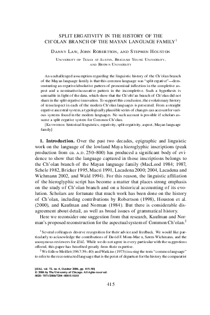 (PDF) Split ergativity in the history of the Ch'olan branch of the ...