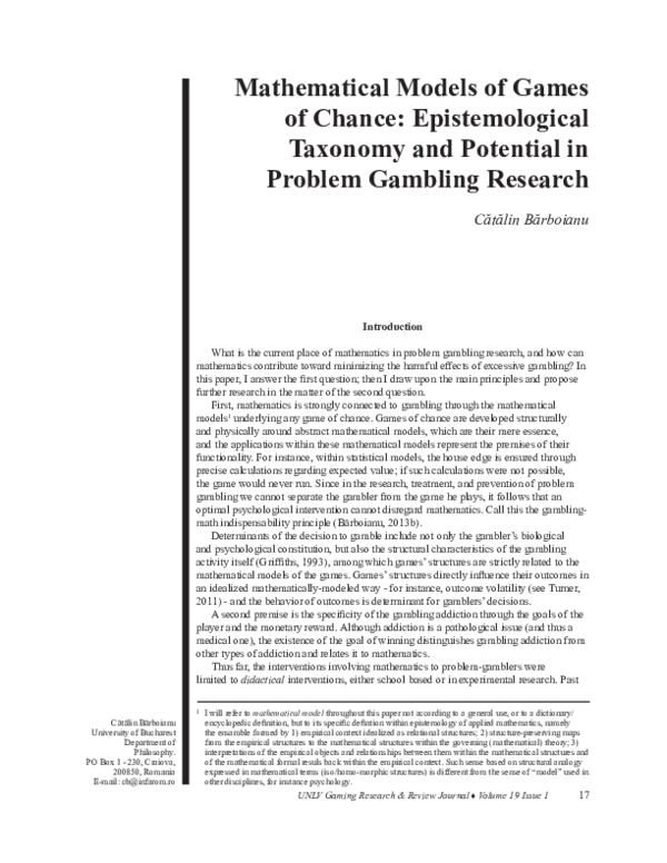 (PDF) Mathematical models of games of chance: Epistemological taxonomy ...