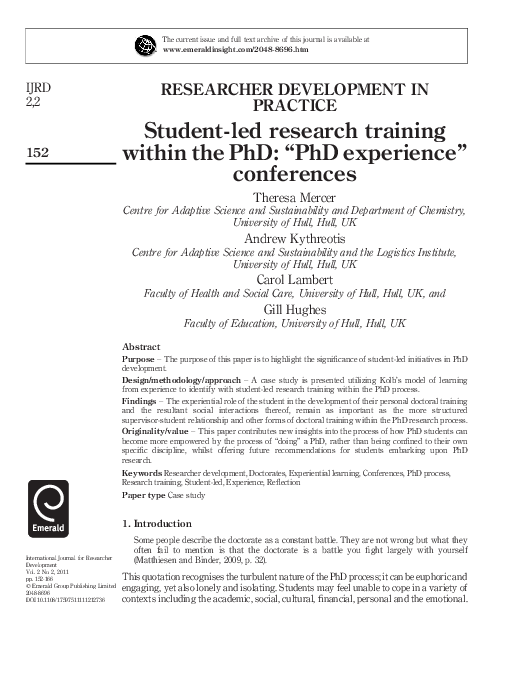 (PDF) Student-led research training within the PhD: “PhD experience ...