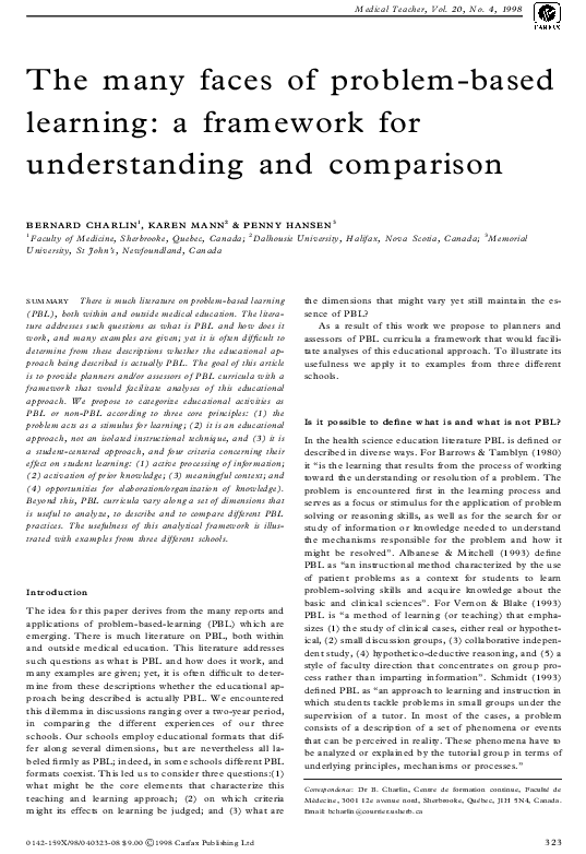 (PDF) The many faces of problem-based learning: a framework for ...