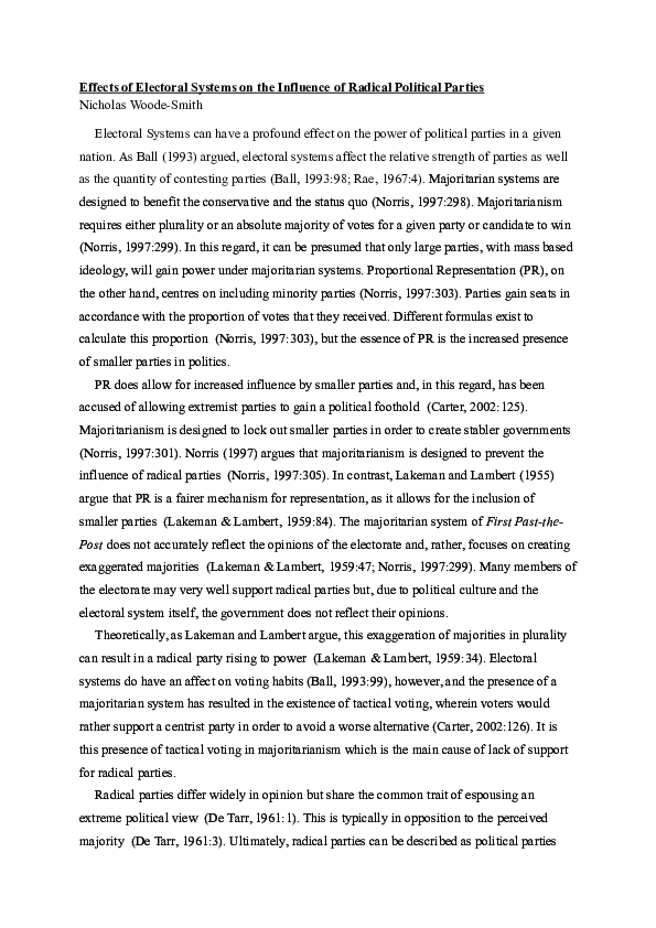 (DOC) Effects of Electoral Systems on the Influence of Radical ...