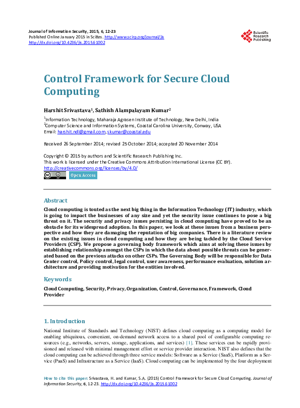 Pdf Control Framework For Secure Cloud Computing