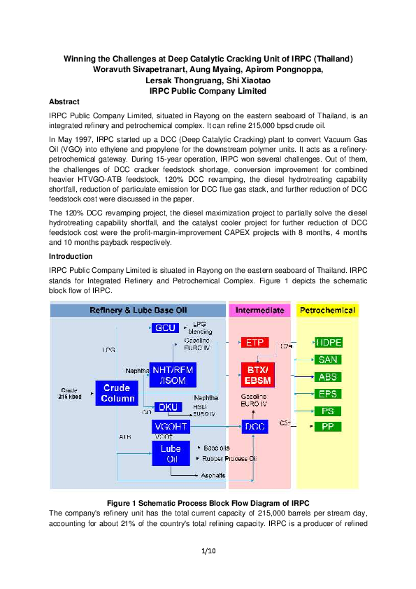 (PDF) Winning the Challenges at Deep Catalytic Cracking Unit of IRPC ...