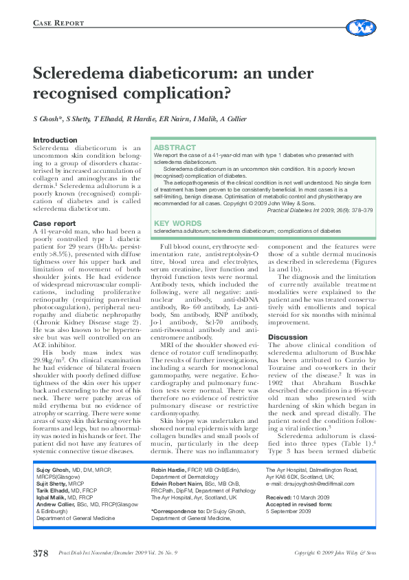 (PDF) Scleredema diabeticorum: an under recognised complication?