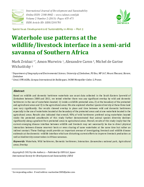 (PDF) Waterhole use patterns at the wildlife/livestock interface in a ...