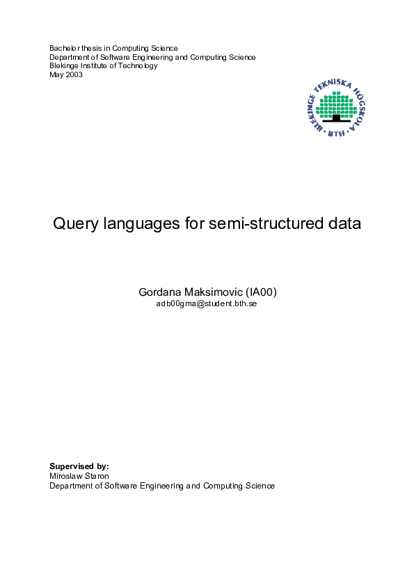 (PDF) Query languages for semi-structured data