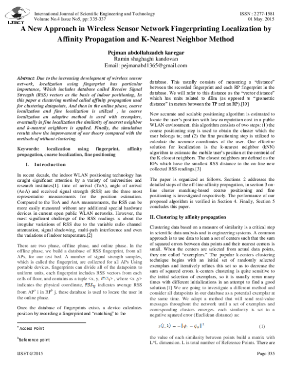 (PDF) A New Approach in Wireless Sensor Network Fingerprinting Localization by Affinity ...