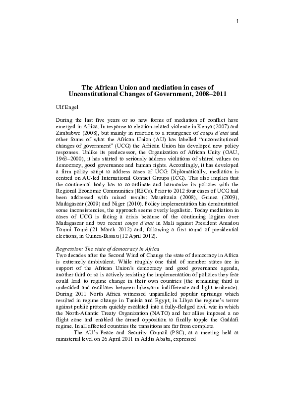 (PDF) (2012) "The African Union and mediation in cases of ...