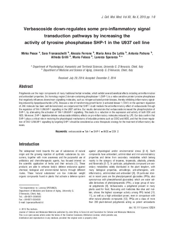 (PDF) Verbascoside down-regulates some pro-inflammatory signal ...