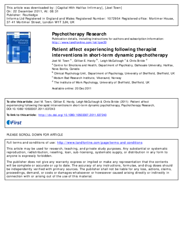 (PDF) Patient affect experiencing following therapist interventions in ...