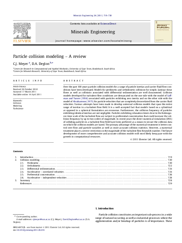 (PDF) Particle collision modeling – A review