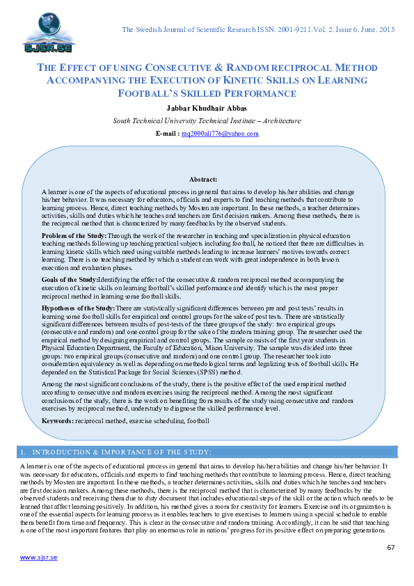 Pdf The Effect Of Using Consecutive And Random Reciprocal Method Accompanying The Execution Of