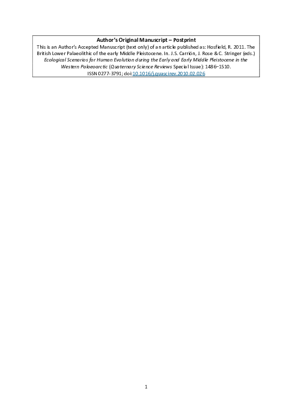 Pdf The British Lower Palaeolithic Of The Early Middle Pleistocene
