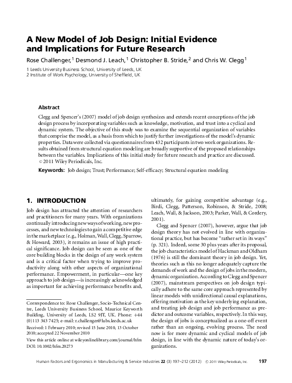 (PDF) A new model of job design: Initial evidence and implications for ...