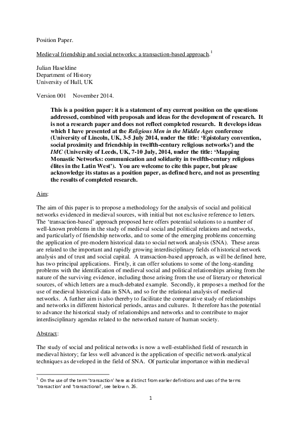 (PDF) Medieval friendship and social networks: a transaction-based ...