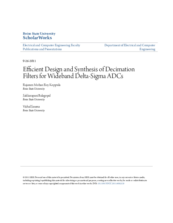Pdf Efficient Design And Synthesis Of Decimation Filters For Wideband Delta Sigma Adcs